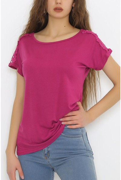 Bernam Butik Omuz Dantelli Bluz Mor