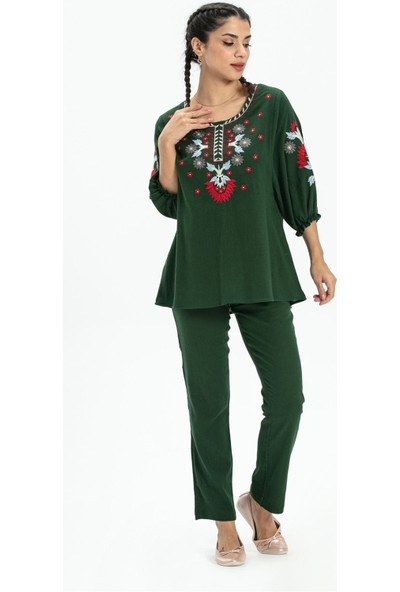 Truvakar Kol Şile Bezi Anka Bluz Yeşil Ysl