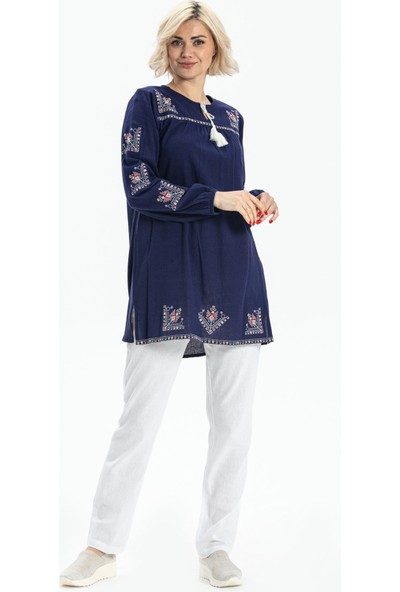 Uzun Kol Şile Bezi Sezen Tunik Mor Mor