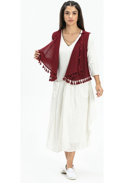 Kolsuz Şile Bezi Seray Kısa Yelek Bordo Brd Kolsuz Şile Bezi Seray Kısa Yelek Bordo Brd