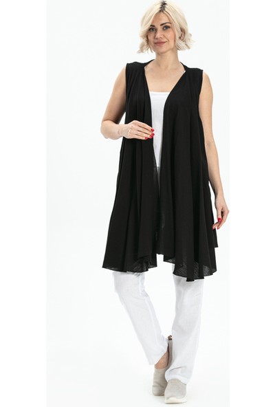 Kolsuz Şile Bezi Seray Uzun Yelek Siyah Syh Kolsuz Şile Bezi Seray Uzun Yelek Siyah Syh