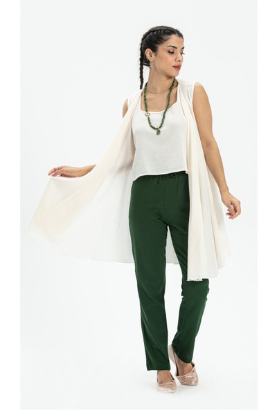 Kolsuz Şile Bezi Seray Uzun Yelek Krem Krm Kolsuz Şile Bezi Seray Uzun Yelek Krem Krm