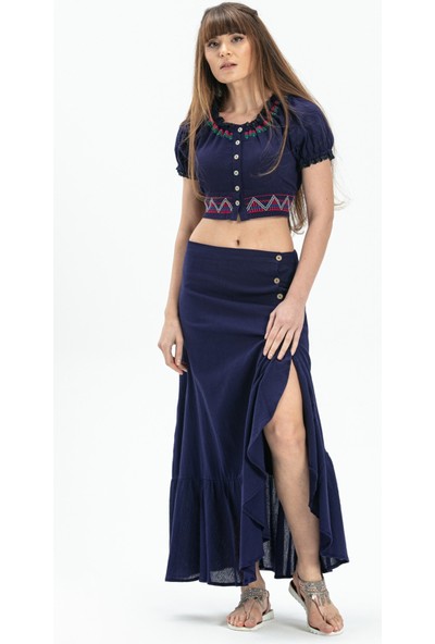 Şile Bezi Derin Uzun Etek Mor Mor