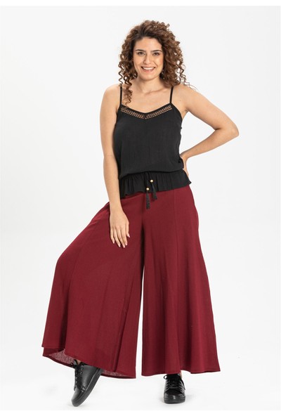 Şile Bezi Bol Paça Pantolon Bordo Brd