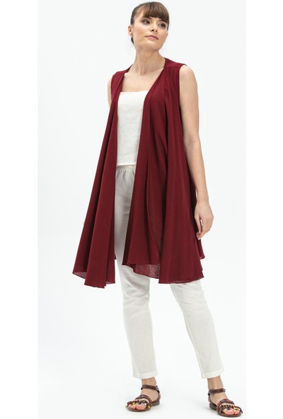 Kolsuz Şile Bezi Seray Uzun Yelek Bordo Brd Kolsuz Şile Bezi Seray Uzun Yelek Bordo Brd