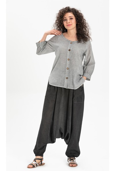 Mısra Şile Bezi Şalvar Siyah Syh