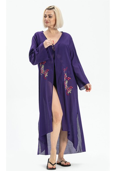Uzun Kol Vual Yaprak Uzun Pareo Mor Mor