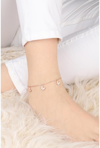 Mistik Silver Beyaz Taşlı Kelebekli Gümüş Halhal Mistik Silver Beyaz Taşlı Kelebekli Gümüş Halhal