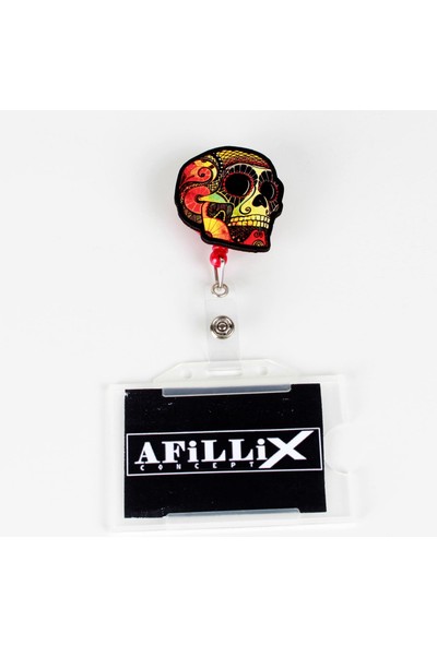 Afillix Concept Popart Kurukafa Tasarım Ahşap Yoyo Yaka Kartı Aksesuarı Şeffaf Kart Koruyucu Hediyeli