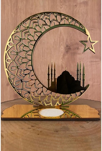 BeySüS Ramazan Ayı Dekoratif Pleksi Süs Cami Model Gold 18X16