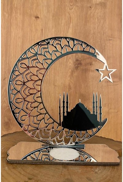 BeySüS Ramazan Ayı Dekoratif Pleksi Süs Cami Model Gümüş 18X16