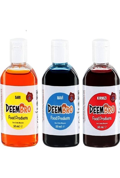 Deembro Gıda Boyası Sıvı 3x 50 ml Kırmızı Sarı Mavi Renkler 3 Lü Gıda Boyası Seti Deembro Gıda Boyası Sıvı 3x 50 ml Kırmızı Sarı Mavi Renkler 3 Lü Gıda Boyası Seti