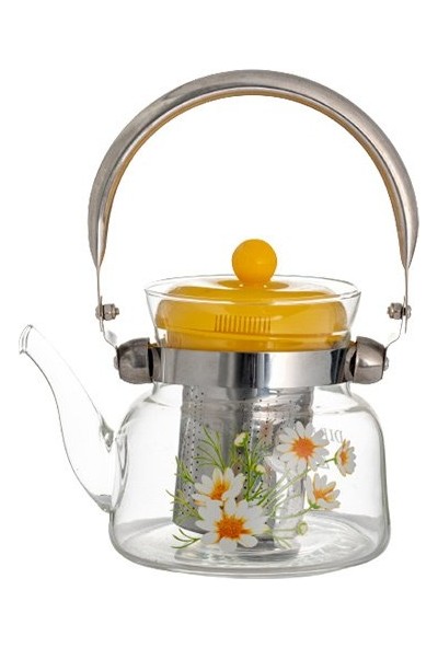 Tutku Ateşe Dayanıklı 600 ml Sarı Kapaklı Papatya Desenli Cam Demlik Tutku Ateşe Dayanıklı 600 ml Sarı Kapaklı Papatya Desenli Cam Demlik