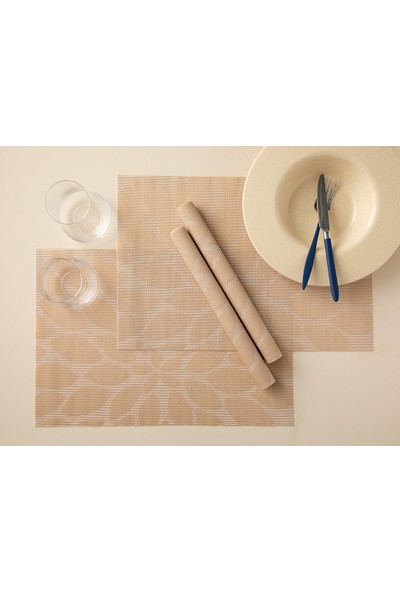 Plumeria Pvc 4'lü Amerikan Servis 30X45 cm Bej Plumeria Pvc 4'lü Amerikan Servis 30X45 cm Bej