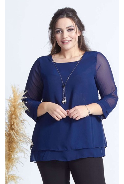 Moda Berray 1934 Lacivert Kolye Yakalı Şifon Büyük Beden Şık Bluz Moda Berray 1934 Lacivert Kolye Yakalı Şifon Büyük Beden Şık Bluz