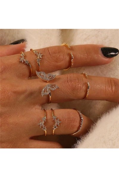 Lil'adore 8'li Gold Kelebek Eklem Yüzük Seti