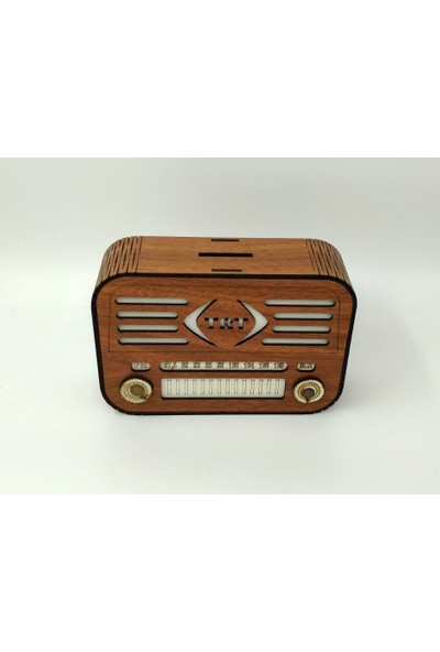 Otantik Depo Nostaljik Trt Radyo Görünümlü Kahverengi Ahşap Kumbara