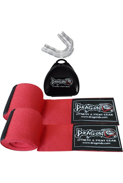 Dragon Boks Bandajı Elastik Bandaj (Çift) ve Dragon Dişlik 2'li Set Dragon Boks Bandajı Elastik Bandaj (Çift) ve Dragon Dişlik 2'li Set