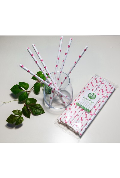 Ecostuff Kağıt Pipet Pembe Kalpler Standart 240 x 25'li Ecostuff Kağıt Pipet Pembe Kalpler Standart 240 x 25'li