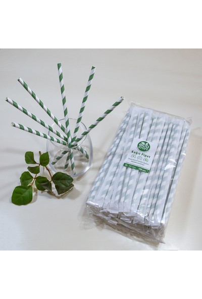 Ecostuff Kağıt Pipet Çim Yeşili Spiral Sargılı 40 x 100'lü