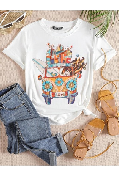 VBS Vibes Kadın Beyaz Oversize Woswos Baskılı T-Shirt VBS Vibes Kadın Beyaz Oversize Woswos Baskılı T-Shirt