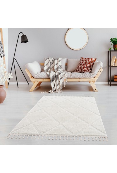 Er Elitrugs Meşe Shaggy Saçaklı Bukleli Dokuma Halı Kemik Modern Salon Oturma Odası Halısı 01000301KMK