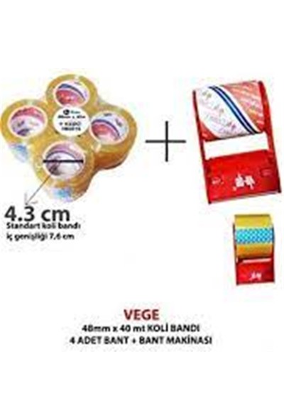 Ve-Ge Vege Koli Bandı 48 mm x 40 M 4 Adet - Şeffaf - Bant Kesici Hediyeli Ve-Ge Vege Koli Bandı 48 mm x 40 M 4 Adet - Şeffaf - Bant Kesici Hediyeli