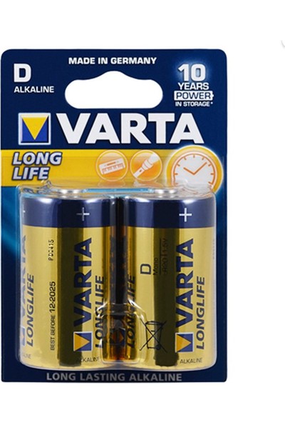 Varta Longlife 2 x D Size Alkalin Büyük Boy Pil