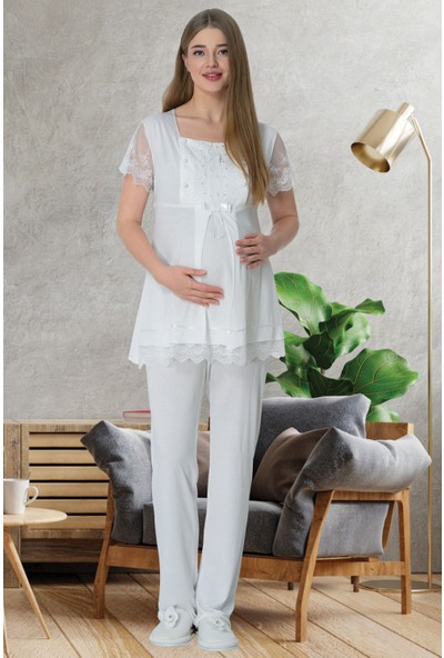 Mecit 5620 Ekru Lohusa Pijama Takımı