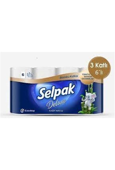 Selpak Deluxe Bambu Katkılı Kağıt Havlu Üç Katlı 21.8 x 13.4 cm 75 Yaprak 9.8 M - 6 Adet