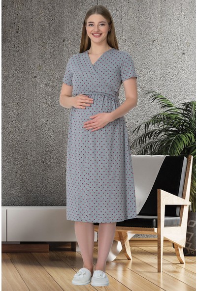 Mecit 5647 Kırmızı Kalp Desenli Kruvaze Bağlamalı Hamile Lohusa Elbise Mecit 5647 Kırmızı Kalp Desenli Kruvaze Bağlamalı Hamile Lohusa Elbise