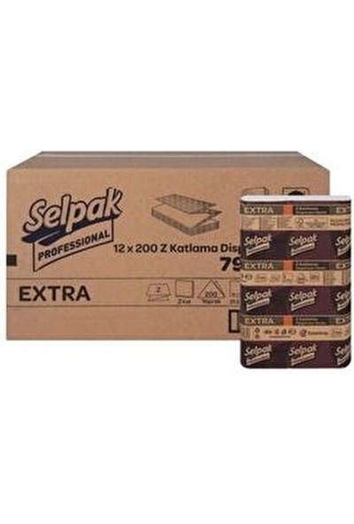 Selpak Professional Extra Z Katlama Kağıt Havlu Çift Katlı 21.5 x 24 cm 200 Yaprak - 12 Paket Selpak Professional Extra Z Katlama Kağıt Havlu Çift Katlı 21.5 x 24 cm 200 Yaprak - 12 Paket