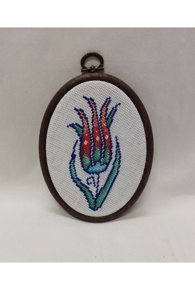 Sukoop Çini Desenli Mini Kanaviçe Oval Pano 17 cm