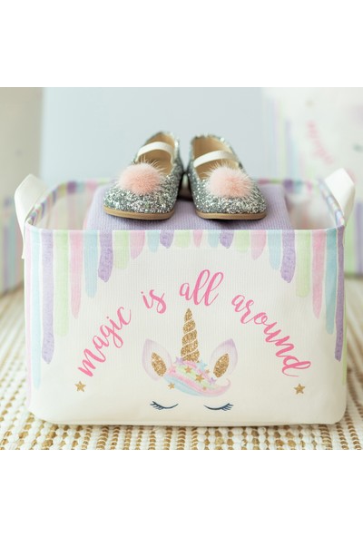 Ocean Home Unicorn Baskılı Çocuk Odası Sepeti // 30X21X18