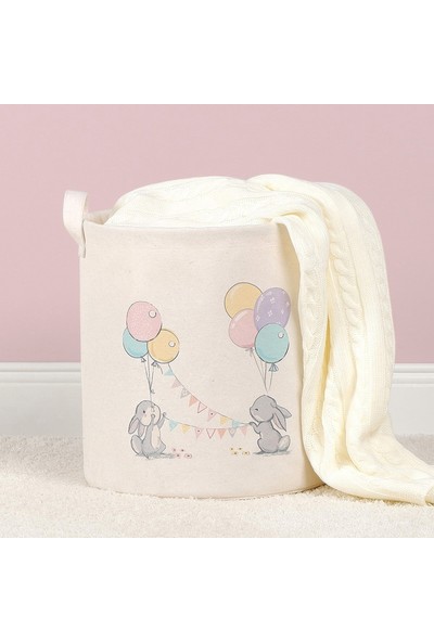 Ocean Home Beyaz Renk Baskılı Kız Çocuk Odası Silindir Sepet 30 x 31