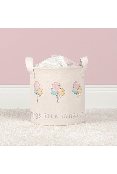 Ocean Home Beyaz Renk Baskılı Kız Çocuk Odası Silindir Sepet 20 x 20