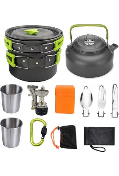 Yeni Açık Set Kazan Kafası Çaydanlık Bardak Kombinasyonu ile Taşınabilir Kamp Ocak Soba Ekipmanları