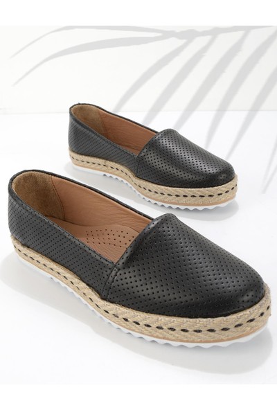 Bambi Siyah Hakiki Deri Kadın Espadril K01582012603