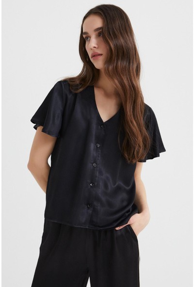 Stella Pulvis V Yaka Saten Bluz