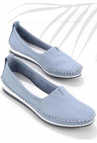 Bambi Kot Mavi Hakiki Deri Kadın Babet K01671300503