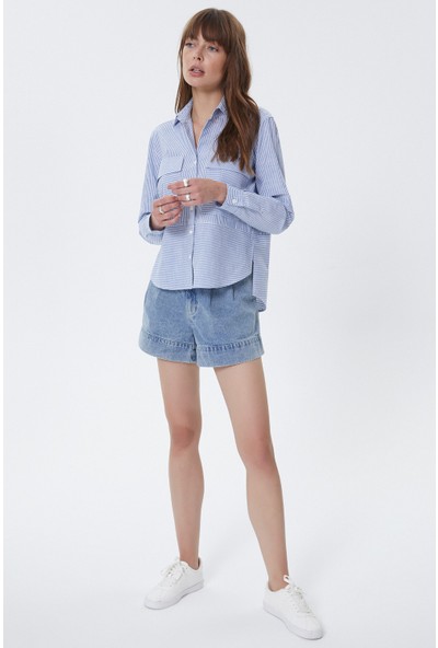 Stella Pulvis mavi Çizgili Cepli Gömlek