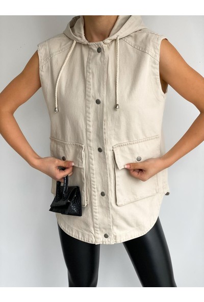 Noa Noa Körük Cepli Kapüşonlu Kot Yelek