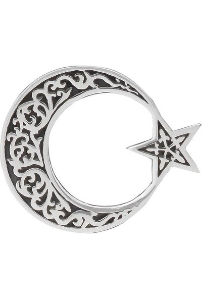 Takılingo 925 Ayar Gümüş Desenli Ayyıldız Yaka Rozeti