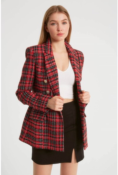 Robin Düğme Detaylı Kruvaze Ceket Kırmızı Robin Düğme Detaylı Kruvaze Ceket Kırmızı