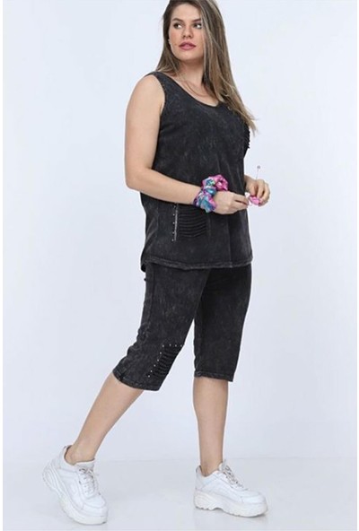 Mia Butik Büyük Beden Siyah Bermuda Takım