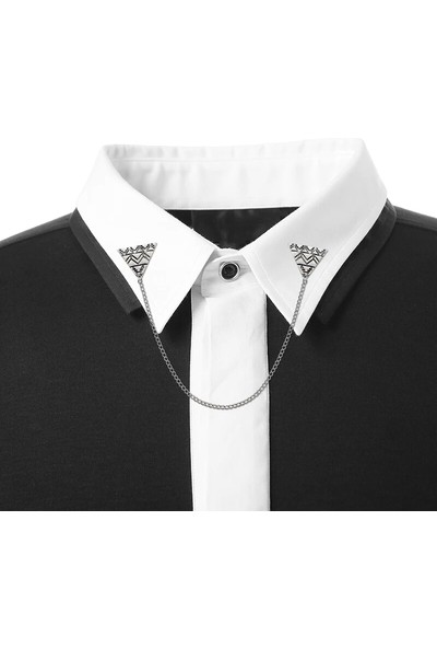 Still Desenli Zincirli Unisex Gömlek Yaka Iğnesi