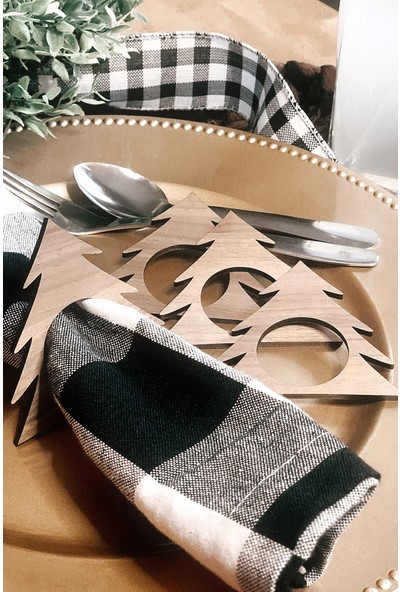 Huipu Concept Çam Ağacı Temalı Ahşap Peçete Yüzüğü 8'li