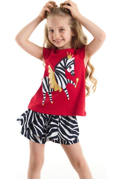Denokids Balerin Zebra Kız T-Shirt Şort Takım