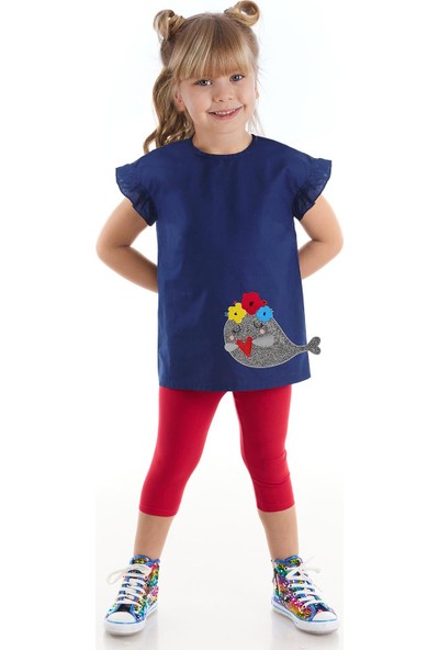 Denokids Çiçekli Balık Kız Tunik Tayt Takım