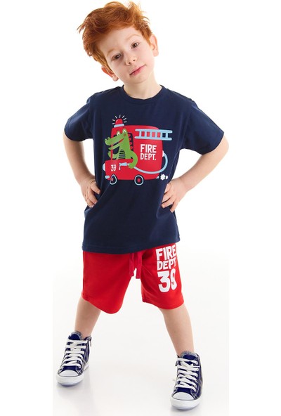 Denokids Itfaiyeci Timsah Erkek Çocuk T-Shirt Şort Takım